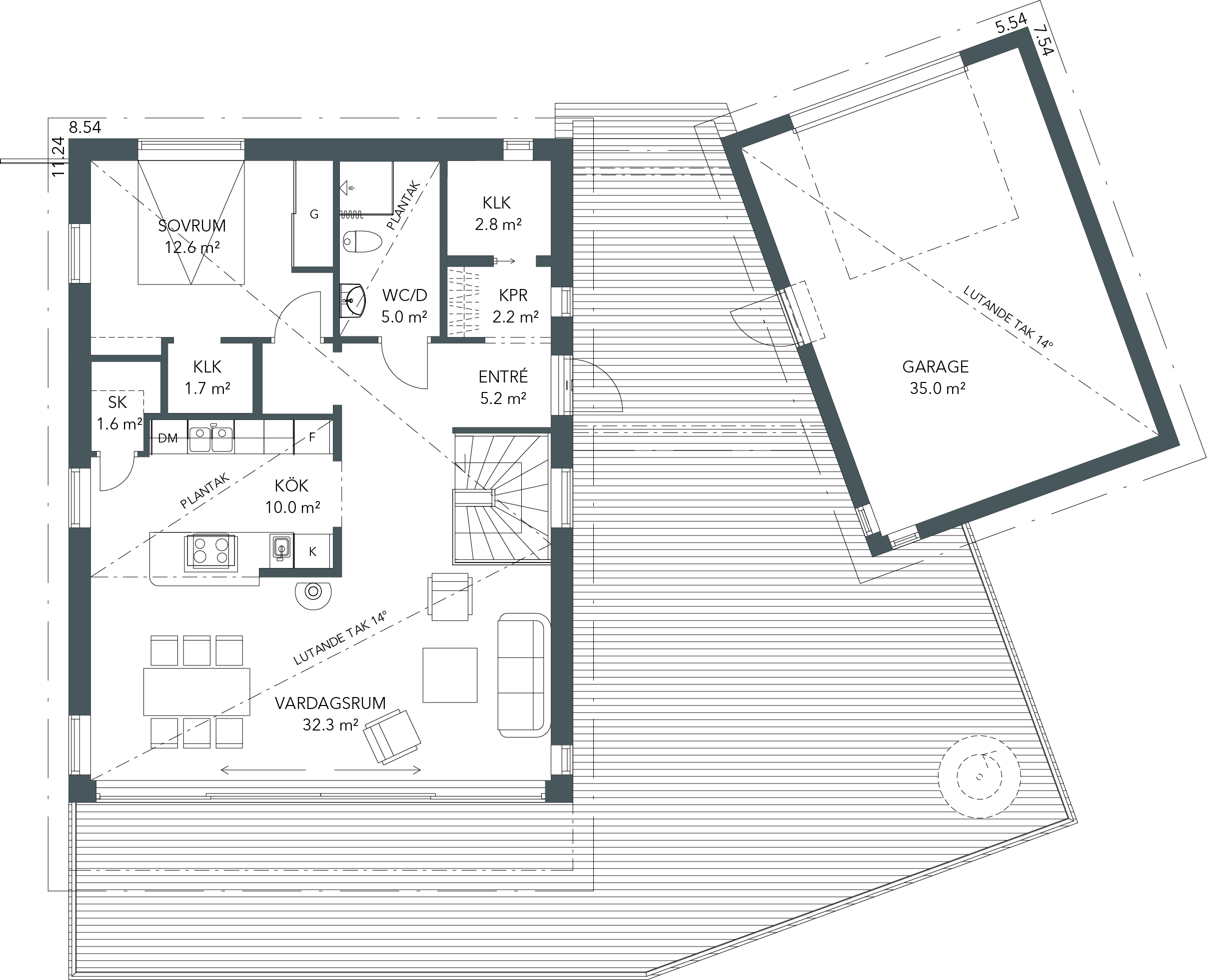 Ett hus ritat efter tomtens förutsättningar